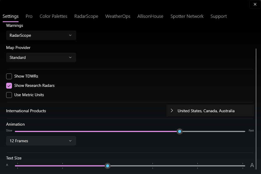 Advanced Settings – RadarScope