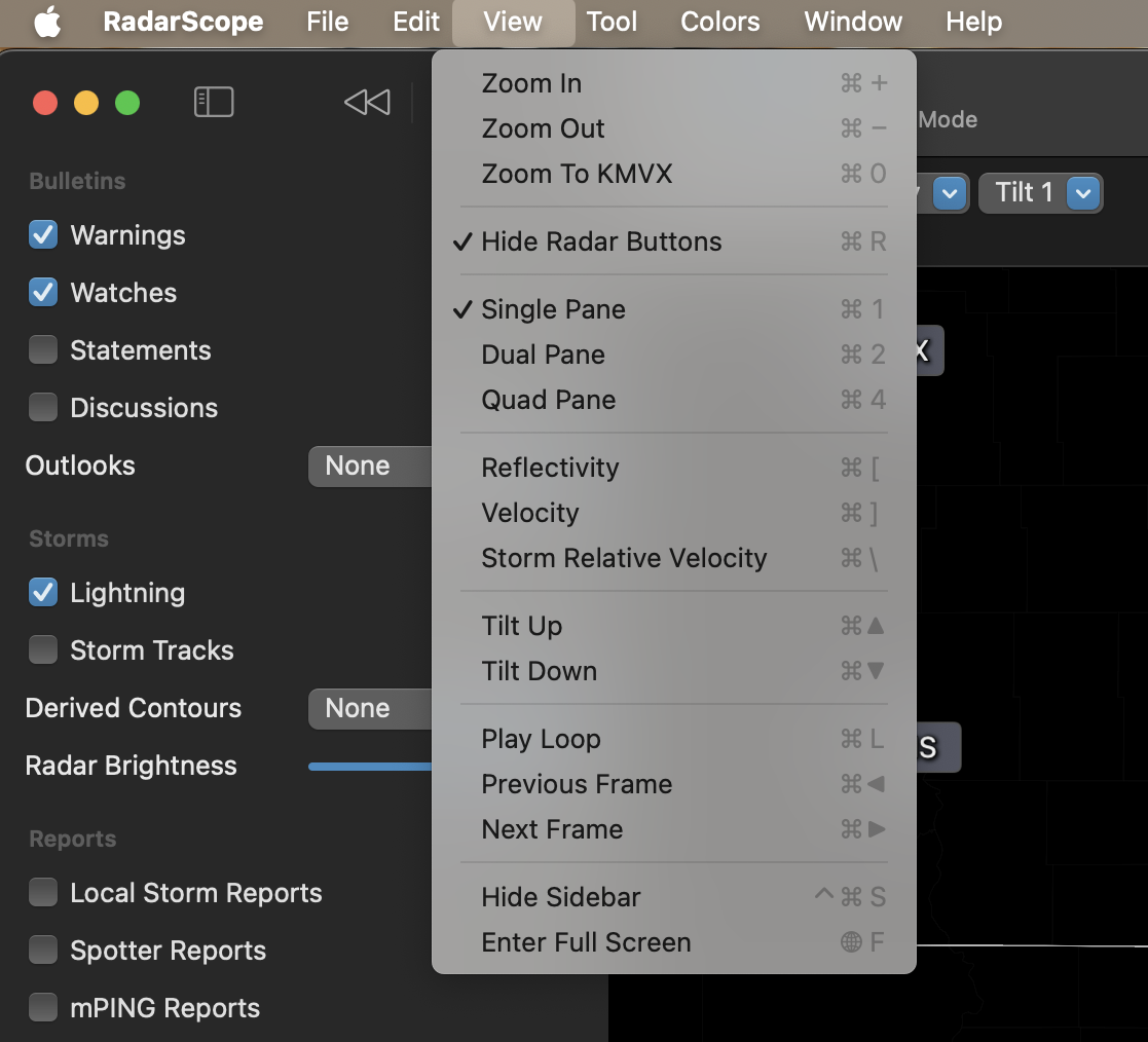 Shortcuts – RadarScope