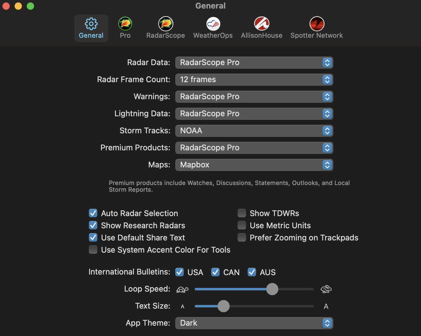Advanced Settings – RadarScope
