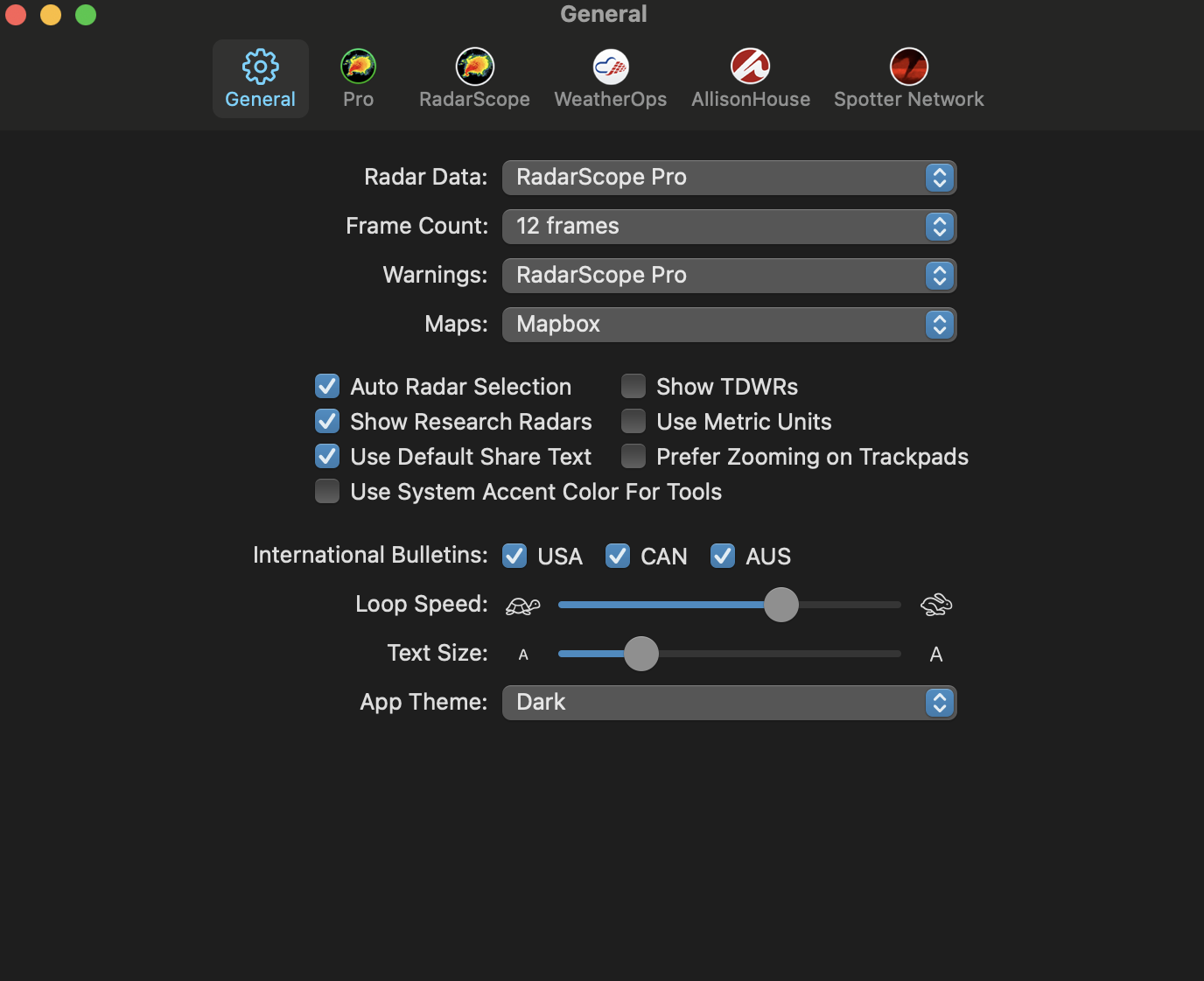 Advanced Settings – RadarScope